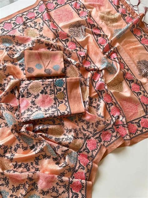Multicolour Printed Pashmina Kashmiri Digital Print Saree With Shawl At