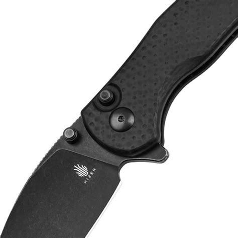 Kizer Mini Grouper Folding Knife Black Carbon Fiber Handle Nitro V Drop Point Plain Black Blade