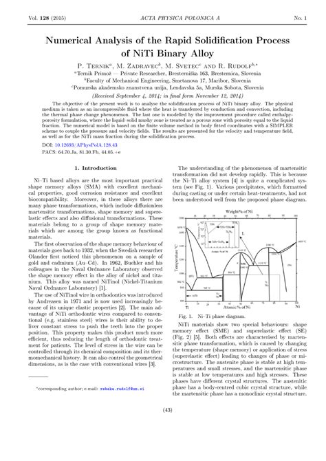 Pdf Numerical Analysis Of The Rapid Solidification Process Of Niti