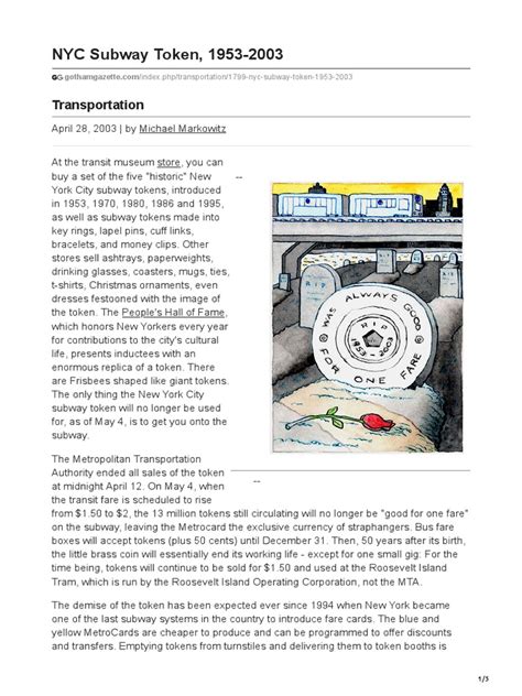 Nyc Subway Tokens A 50 Year Legacy Pdf Transport Public Transport