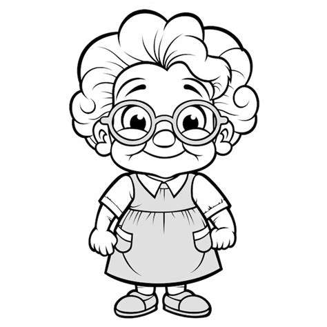 Velha Senhora De Desenho Animado Com óculos E Vestido Para Colorir