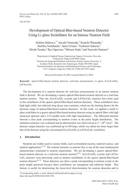 Pdf Development Of Optical Fiber Based Neutron Detector Using Li Glass Scintillator For An