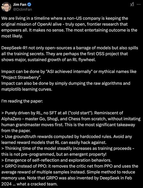 5 重量級人物發表的看法 Yann Lecun（meta 首席 Ai 科學家）： Lecun 強調開源模型的成功，認為 Deepseek 的