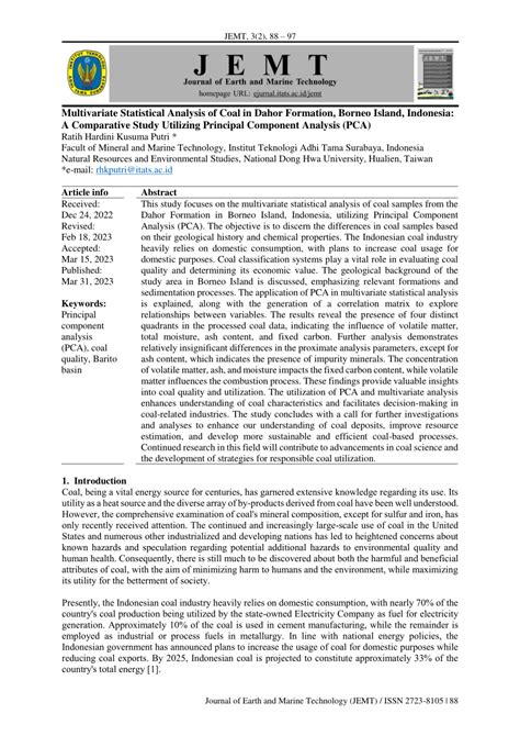 Pdf Multivariate Statistical Analysis Of Coal In Dahor Formation Borneo Island Indonesia A