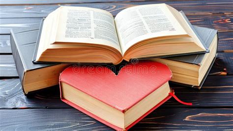 Pages Of Passion Love Story Book Resting On Heart Shaped Stack Of