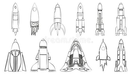 Set Of Outline Space Rockets Isolated On White Vector Stock Vector Illustration Of Technology