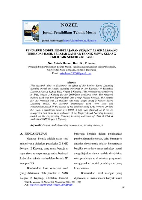 Pdf Pengaruh Model Pembelajaran Project Based Learning Terhadap Hasil