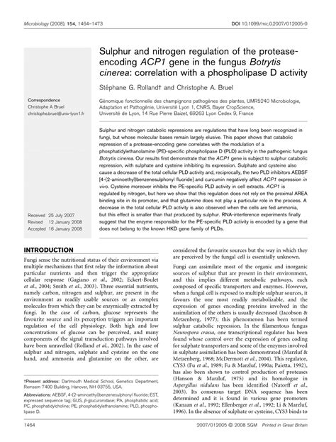 Pdf Sulphur And Nitrogen Regulation Of The Protease Encoding Acp1