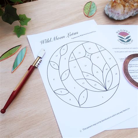 Moon Lotus Flower Stained Glass Pattern Stained Glass Etsy Uk