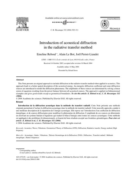 Pdf Introduction Of Acoustical Diffraction In The Radiative Transfer Method