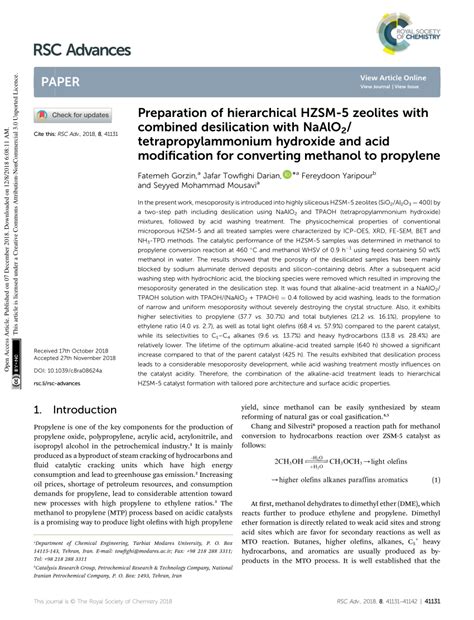 Pdf Preparation Of Hierarchical Hzsm 5 Zeolites With Combined