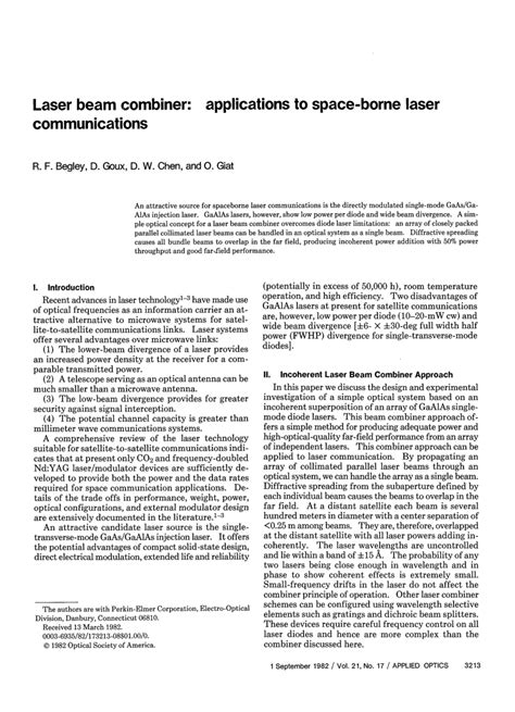 Laser Beam Combiner Applications To Space Borne Laser Communications