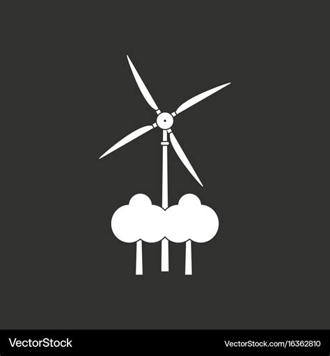White Icon On Black Background Wind Turbine Vector Image