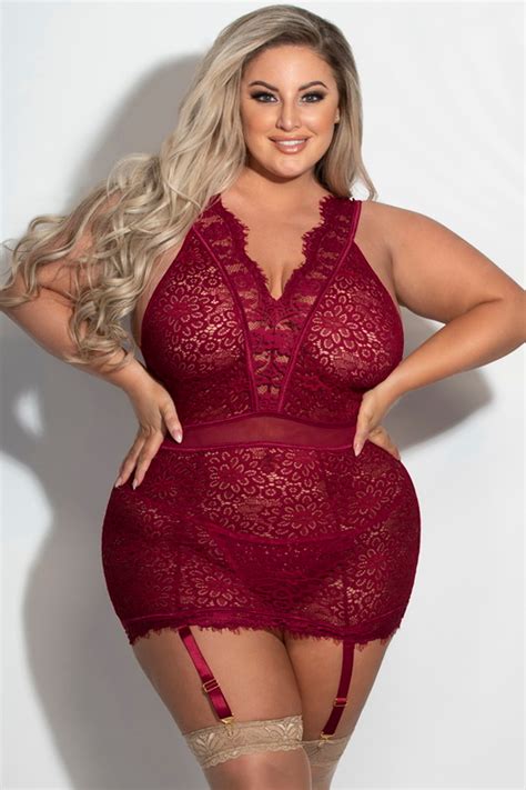 Plus Size Long Sleeve Lace Chemise Spicy Lingerie