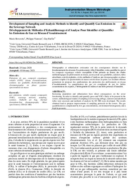 Pdf Development Of Sampling And Analysis Methods To Identify And Quantify Gas Emissions In The