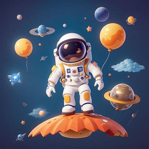 Premium Photo Cute Astronaut Floating With Balloon Cartoon Vector