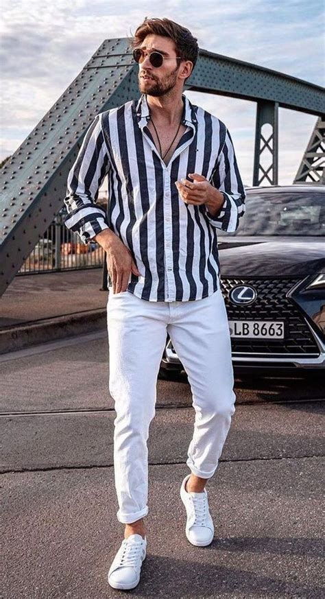 Black And White Striped Mens Shirt