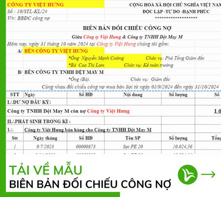 Tải Về Mẫu Biên Bản đối Chiếu Công Nợ