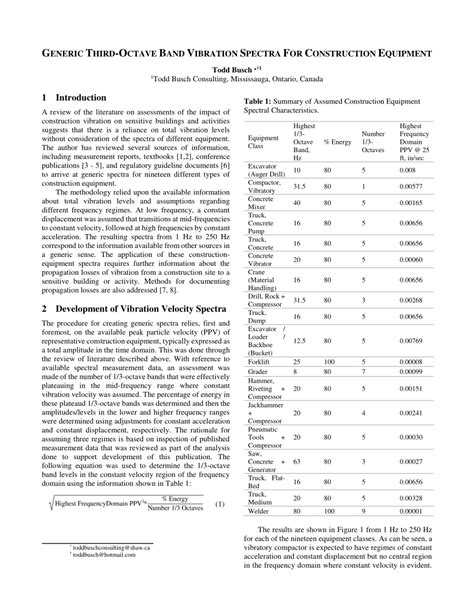 Pdf Generic Third Octave Band Vibration Spectra For Construction