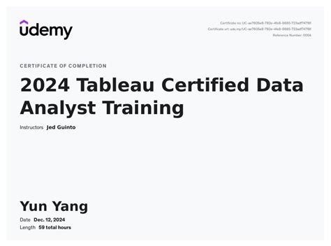 Finished My Tableau Certified Data Analyst Training Course Yun Yang
