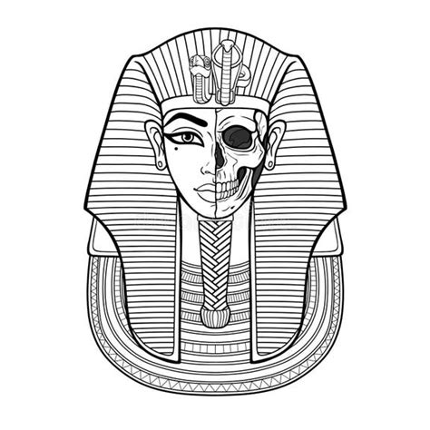 Animering Linjär Porträtt Kung Tutankhamun Mask Gammal Egyptisk Pharaoh Halva Ansiktet är Ett