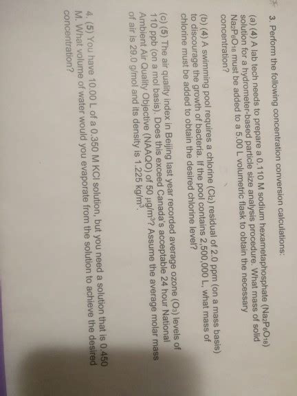 Solved 3 Perform The Following Concentration Conversion