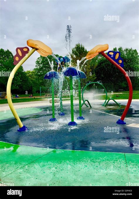 Contemporary Splash Pad And Swings In Green Surroundings Ontario