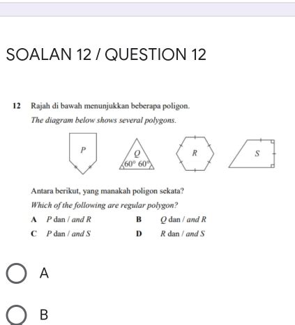 Solved SOALAN QUESTION Rajah Di Bawah Menunjukkan Beberapa Poligon The Diagram