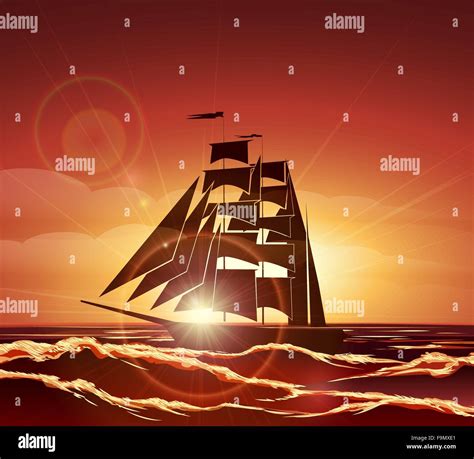 Sunset With An Old Boat Stock Vector Images Alamy