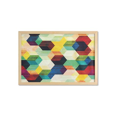 Vintage Wall Art With Frame Rhombus Pattern Grunge Effect Hexagonal Pattern Colorful Geometric