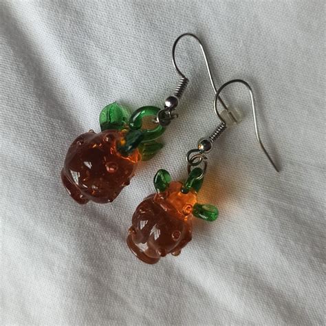Beautiful Orange Green Glass Pumpkin Earrings Depop