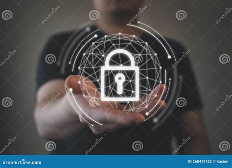 Man Holding Padlock Network Globe Icon In Hand On Virtual Screen Cyber Security Data