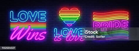 빅 세트 네온 사인 Lgbt 네온 간판 벡터 디자인 서식 파일입니다 게이 프라이드 네온 로고 빛 배너 디자인 요소 다채로운 현대