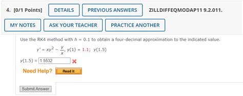 solved use the rk4 method with h 0 1 to obtain a
