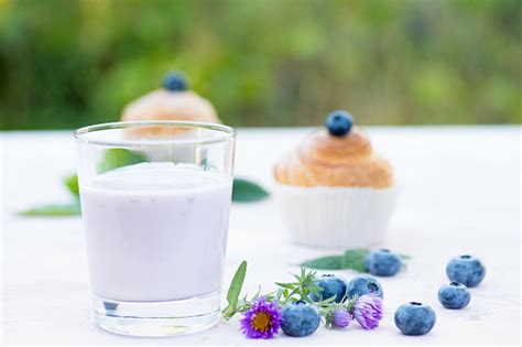 신선한 딸기와 머핀의 자연 요구르트 공간에 복사 합니다 갈색에 대한 스톡 사진 및 기타 이미지 갈색 과일 까치밥나무