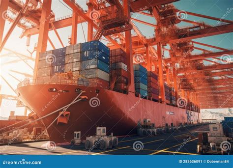 Port Cargo Terminal Transport Hub Huge Industrial Cranes Loading