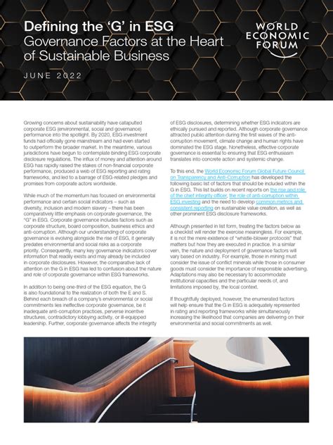 Wef Defining The G In Esg 2022 Pdf Governance Economies