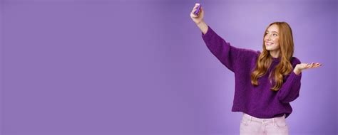 Free Photo Portrait Of Cute Redhead Girl On Vacation Taking Selfies