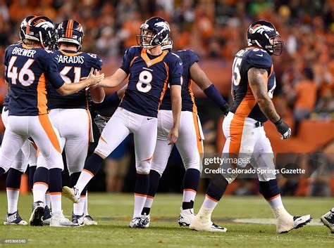 Denver Broncos Kicker Brandon Mcmanus Celebrates A 50 Yard Field Goal