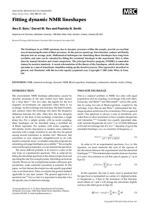 Pdf Fitting Dynamic Nmr Lineshapes Darrell Rex