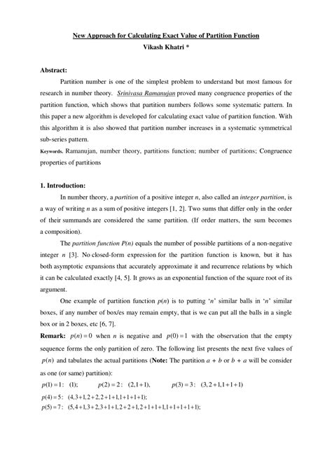 PDF New Approach For Calculating Exact Value Of Partition Function