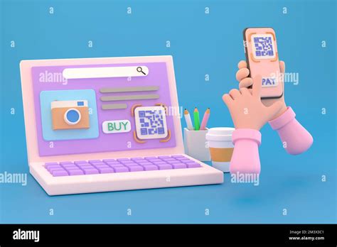 D Hand Smartphone To Make Mobile Wallet Payment Via Qr Code Scanning