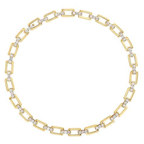 Diamond Pavé And Rectangle Link Chain Bracelet In Yellow Gold 7 Borsheims