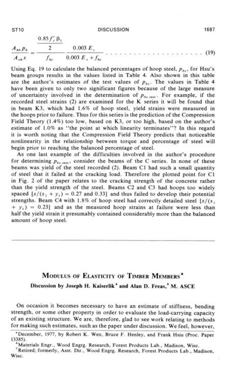 Discussion Of “modulus Of Elasticity Of Timber Members” Journal Of The Structural Division