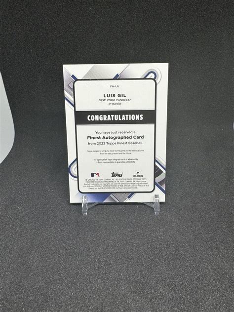 2022 Topps Finest Refractor Luis Gil Rc Fa Lu Yankees 🔥on Card Auto🔥