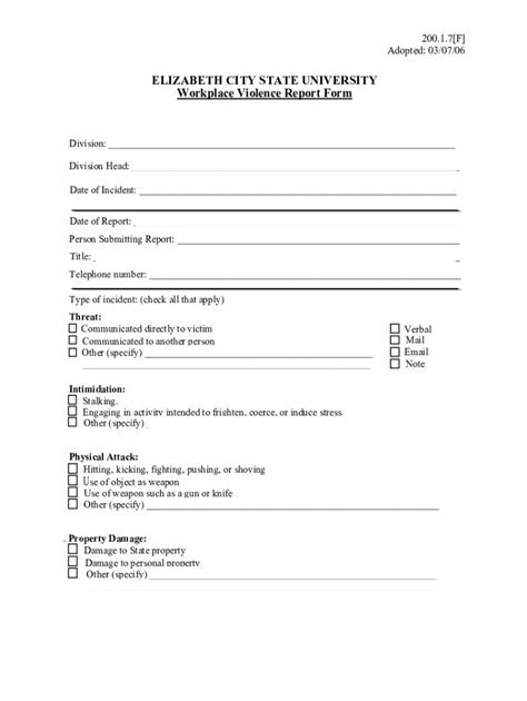 Fillable Online Form 1 Workplace Violence Incident Report Fax