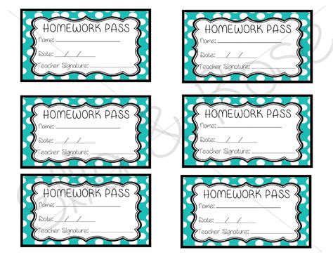 Homework Pass Template Digital Download Sheet Of 6 Etsy