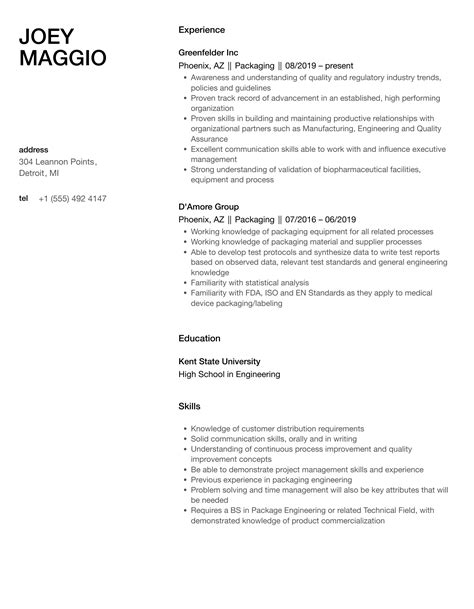 Packaging Resume Samples Velvet Jobs