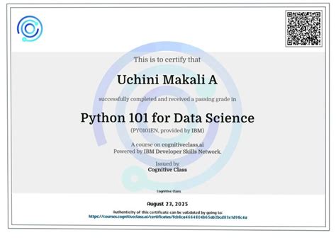 Completed Python 101 For Data Science Course By Ibm Uchini Makali A