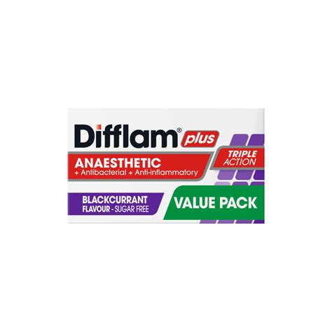 Difflam Plus Anaesthetic Antibacterial Anti Inflammatory Triple Action Blackcurrant Lozenges